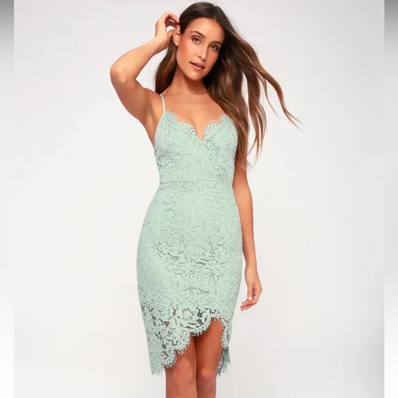 Lulus | Dresses | Lulus Flirting With Desire Mint Blue Lace Bodycon ...